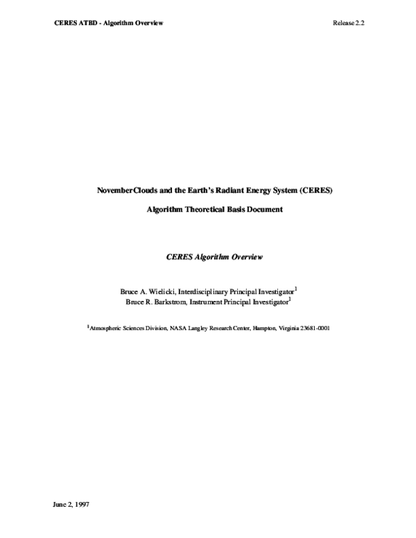 (PDF) Clouds and the Earth’s Radiant Energy System (CERES) Algorithm Theoretical Basis Document