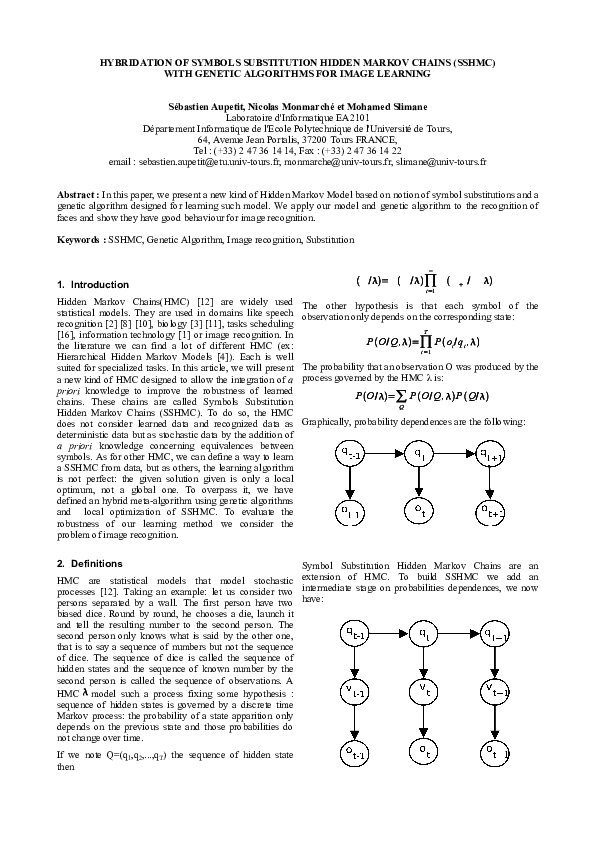 (PDF) HYBRIDATION OF SYMBOLS SUBSTITUTION HIDDEN MARKOV CHAINS (SSHMC) WITH GENETIC ALGORITHMS ...