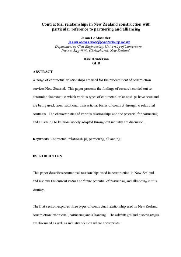 (DOC) Contractual relationships in New Zealand construction with ...