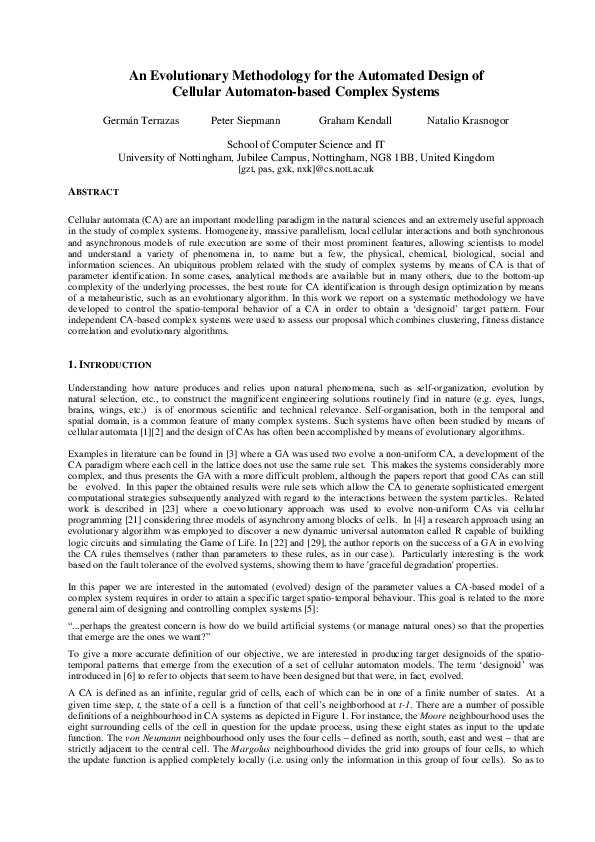 (PDF) An Evolutionary Methodology for the Automated Design of Cellular Automaton-based Complex ...