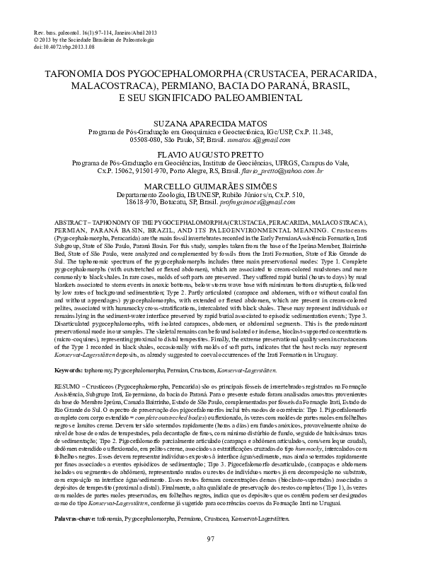 (PDF) TAFONOMIA DOS PYGOCEPHALOMORPHA (CRUSTACEA, PERACARIDA ...