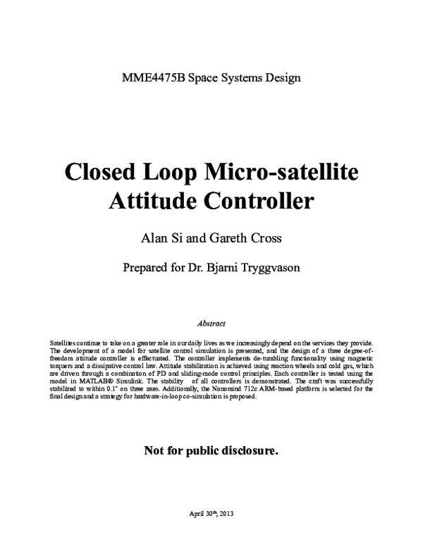 Pdf Closed Loop Micro Satellite Attitude Controller