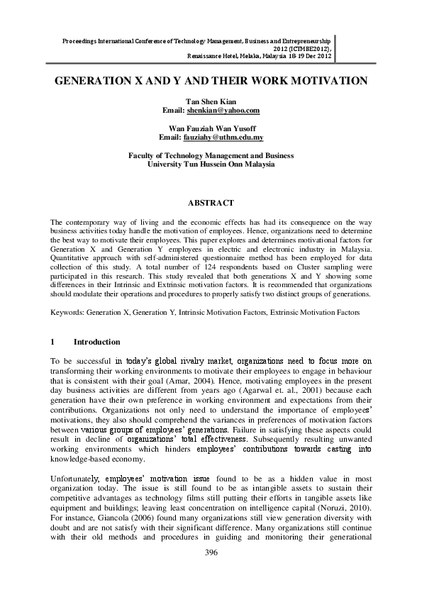 (PDF) Generation X and Y and their work motivation