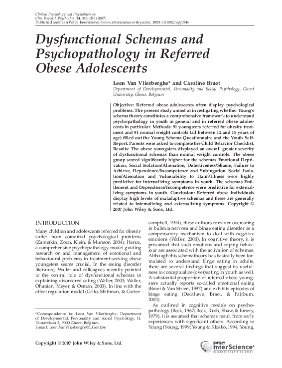 (PDF) Dysfunctional Schemas and Psychopathology in Referred