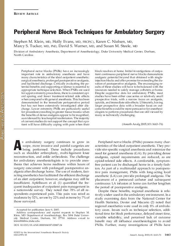 (PDF) Peripheral Nerve Block Techniques for Ambulatory Surgery