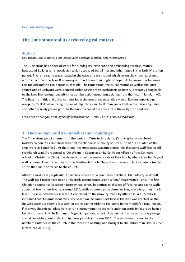 (PDF) The Tune stone and its archaeological context