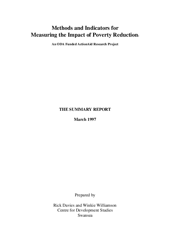 Methods and Indicators for Measuring the Impact of Poverty Reduction ...