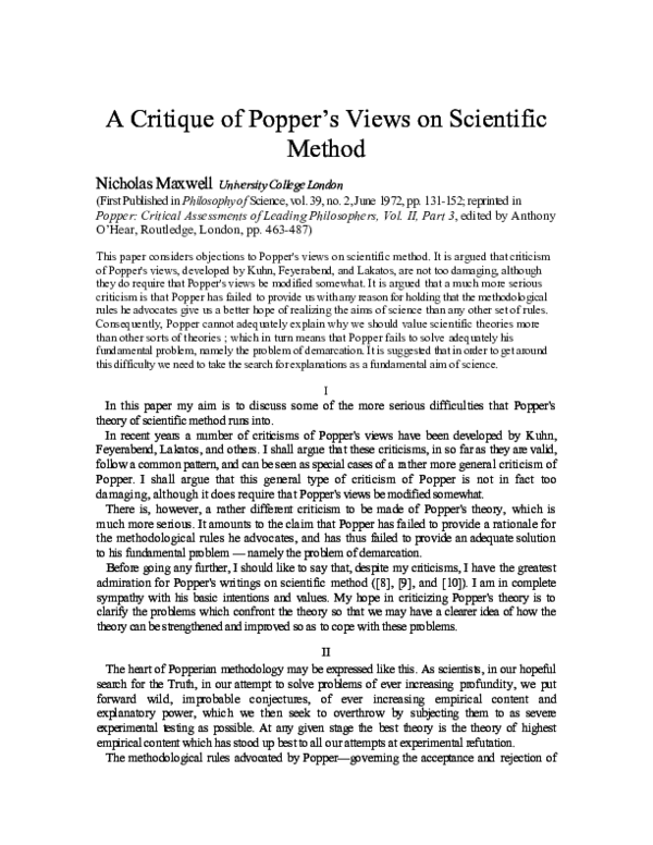 (DOC) A Critique of Popper's Views on Scientific Method