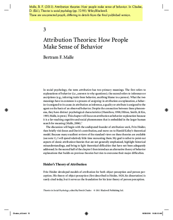 (PDF) Attribution theories: How people make sense of behavior (2011)