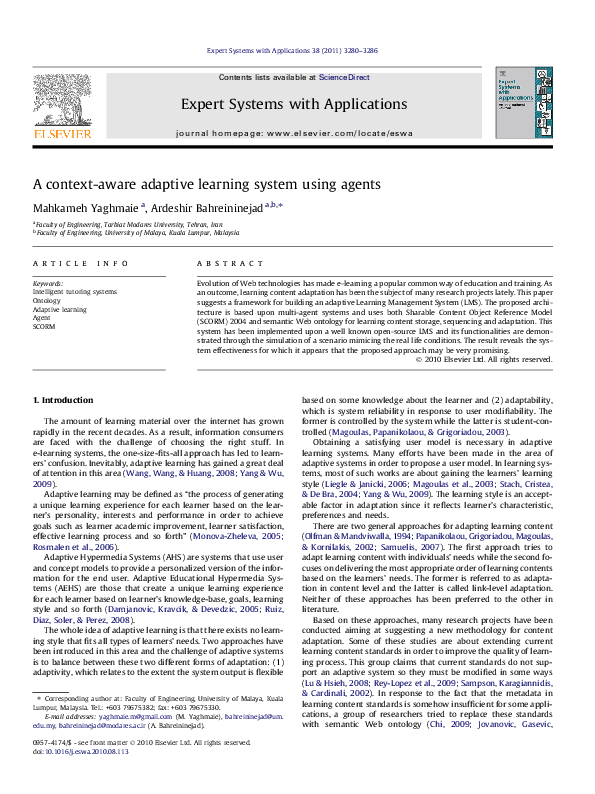 (PDF) A context-aware adaptive learning system using agents