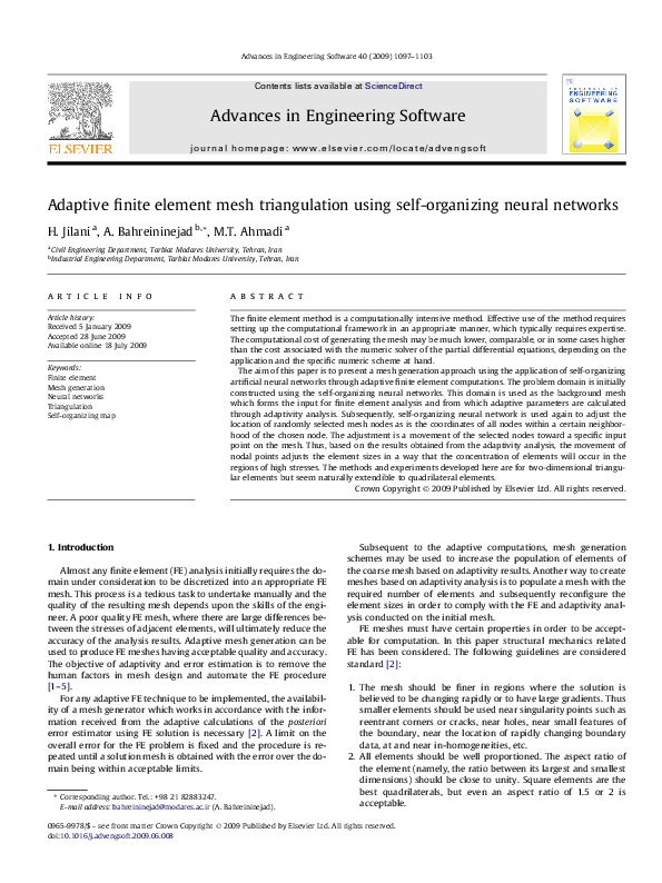 Pdf Adaptive Finite Element Mesh Triangulation Using Self Organizing Neural Networks