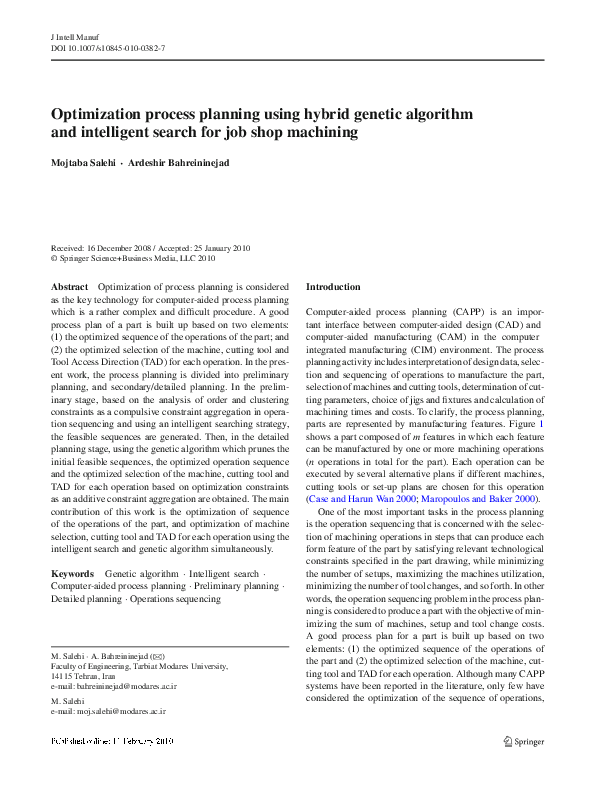 Pdf Optimization Process Planning Using Hybrid Genetic Algorithm And
