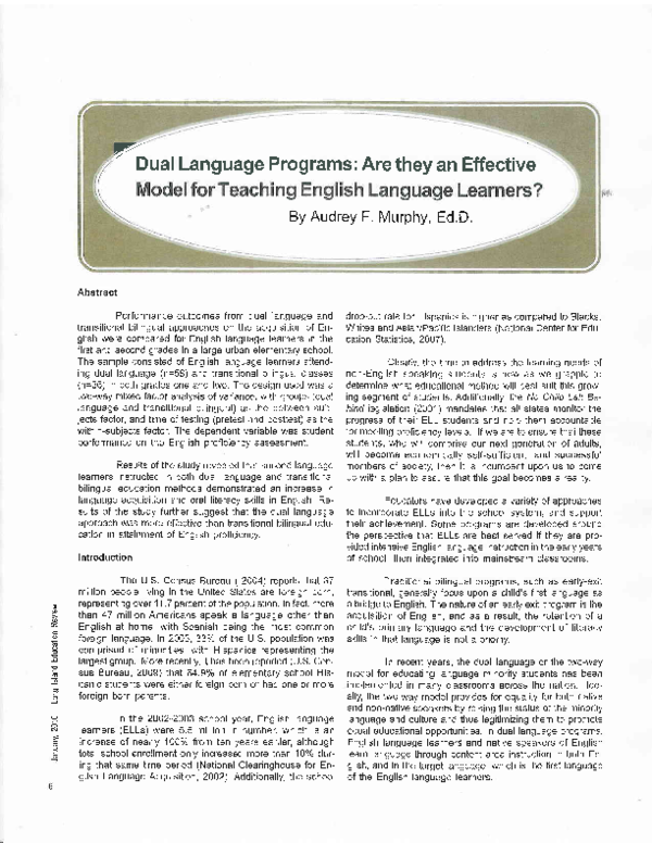 (PDF) Dual language programs: Are they an effective model for English ...