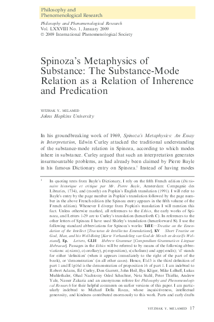 (PDF) “Spinoza’s Metaphysics of Substance: The Substance-Mode Relation ...