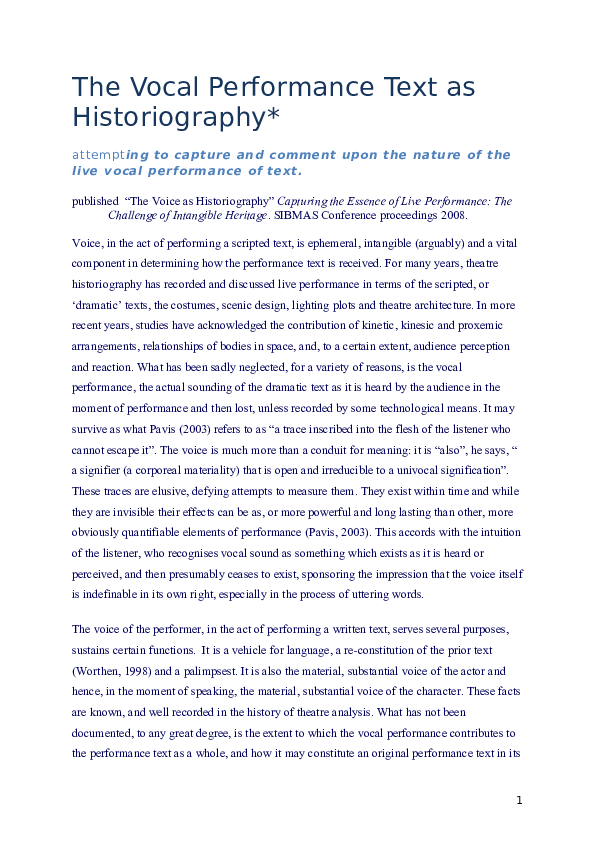 (DOC) The Vocal Performance Text as Historiography