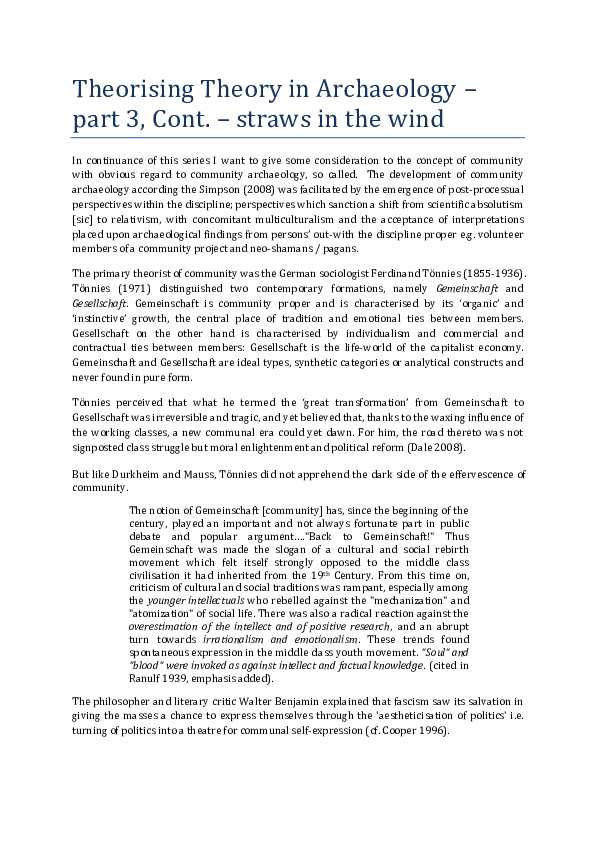 (PDF) Theorising Theory in Archaeology – part 3, Cont. – straws in the wind