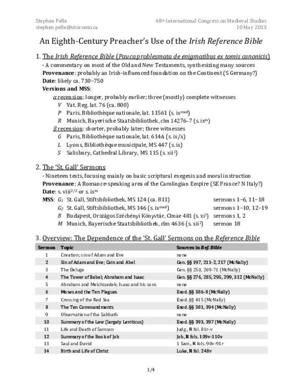 (PDF) An Eighth-Century Preacher's Use of the Irish Reference Bible