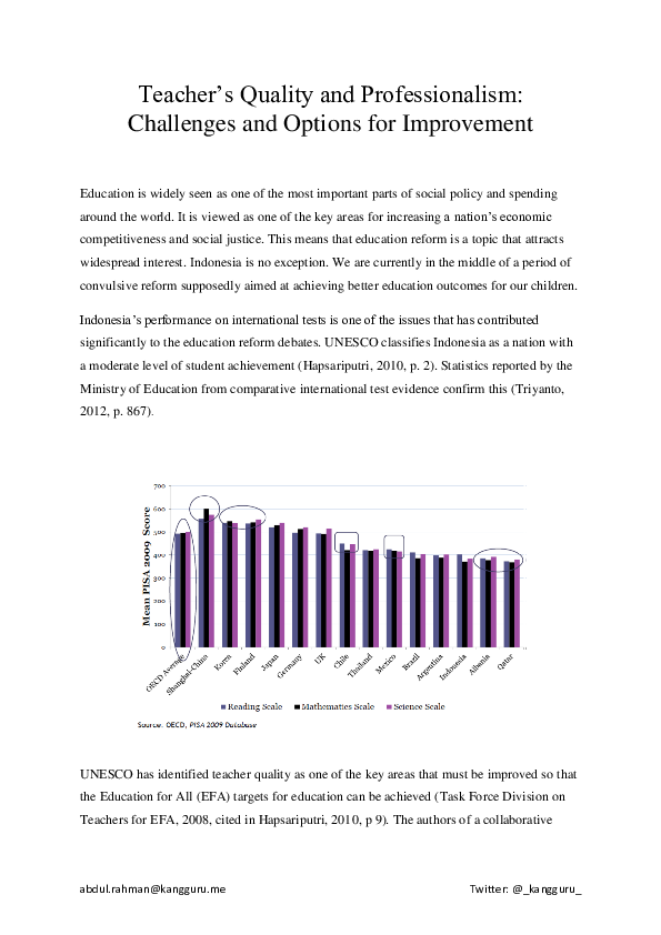 (DOC) Teacher’s Quality and Professionalism: Challenges and Options for ...