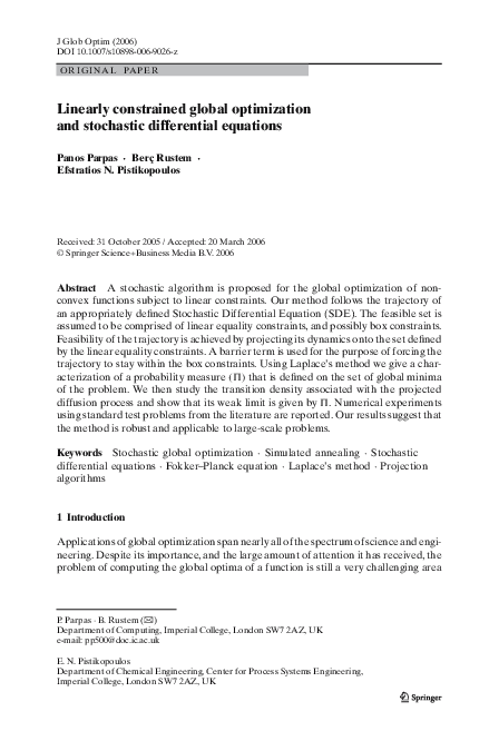 (PDF) Linearly constrained global optimization and stochastic differential equations