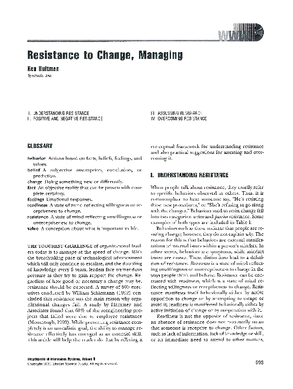 (PDF) Managing Resistance to Change