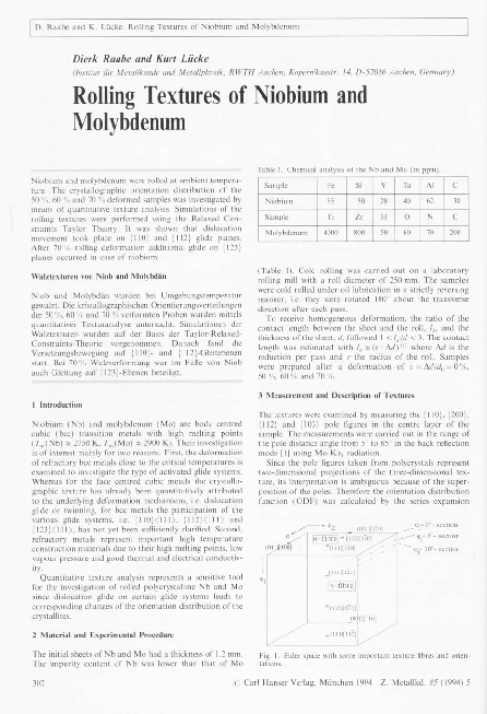 (PDF) Rolling Textures of Niobium and Molybdenum