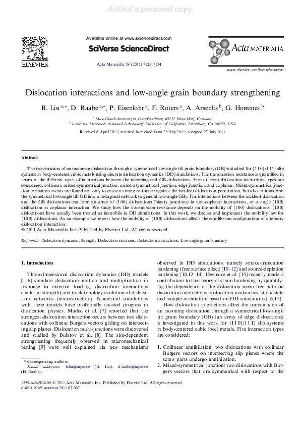 (PDF) Dislocation interactions and low-angle grain boundary strengthening