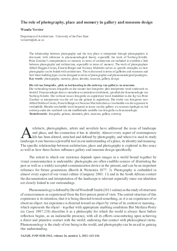 (PDF) The role of photography, place and memory in gallery and museum ...