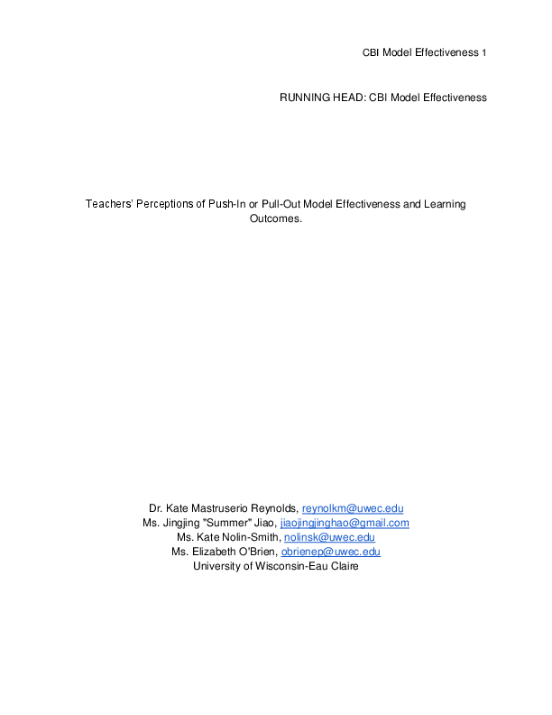 (DOC) Teachers’ Perceptions of Push-In or Pull-Out Model Effectiveness ...