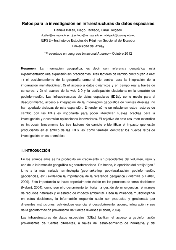 (PDF) Retos para la investigación en infraestructuras de datos espaciales