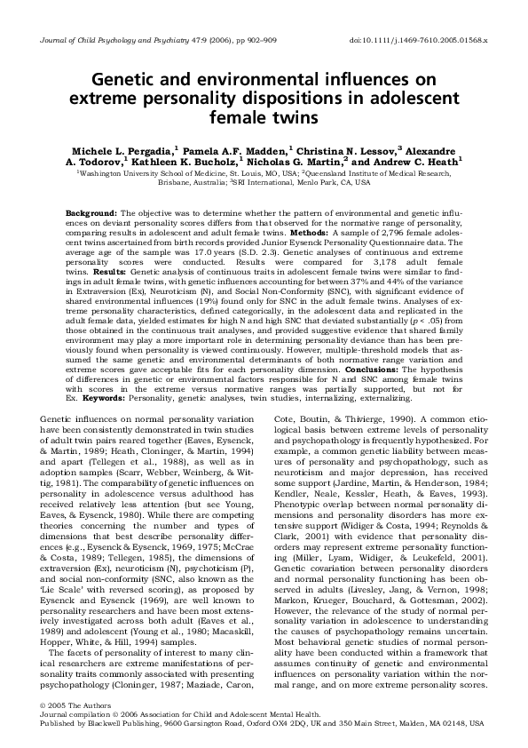 (PDF) Genetic and environmental influences on extreme personality ...