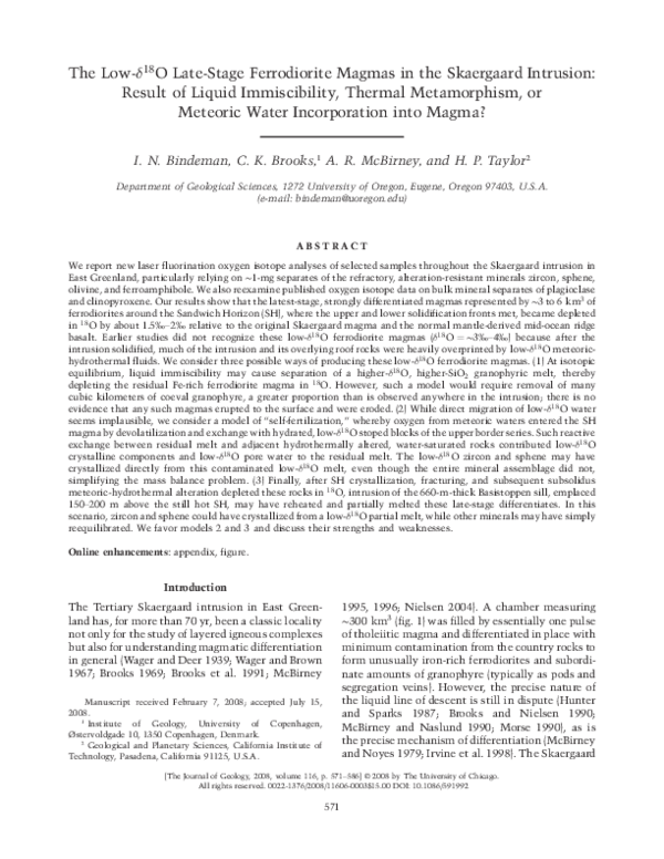 (PDF) The Low-δ 18 O Late-Stage Ferrodiorite Magmas in the Skaergaard ...