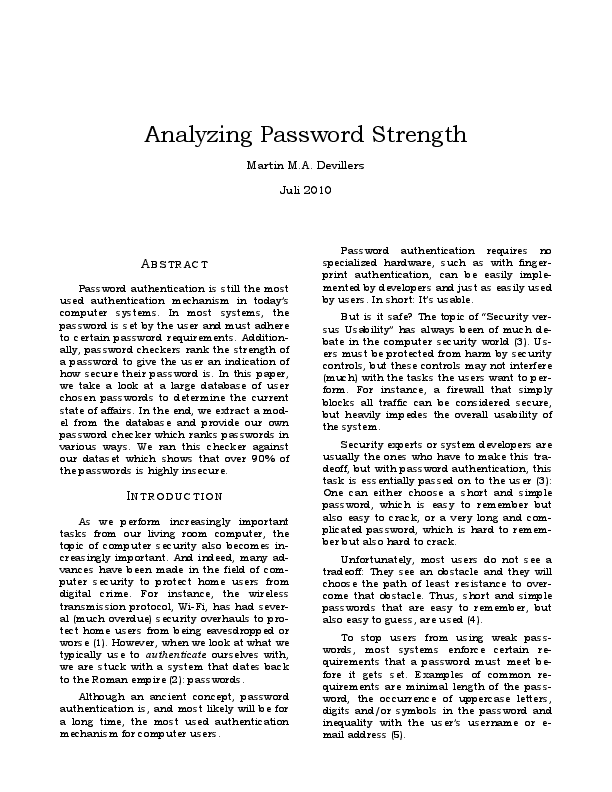 (PDF) Analyzing Password Strength