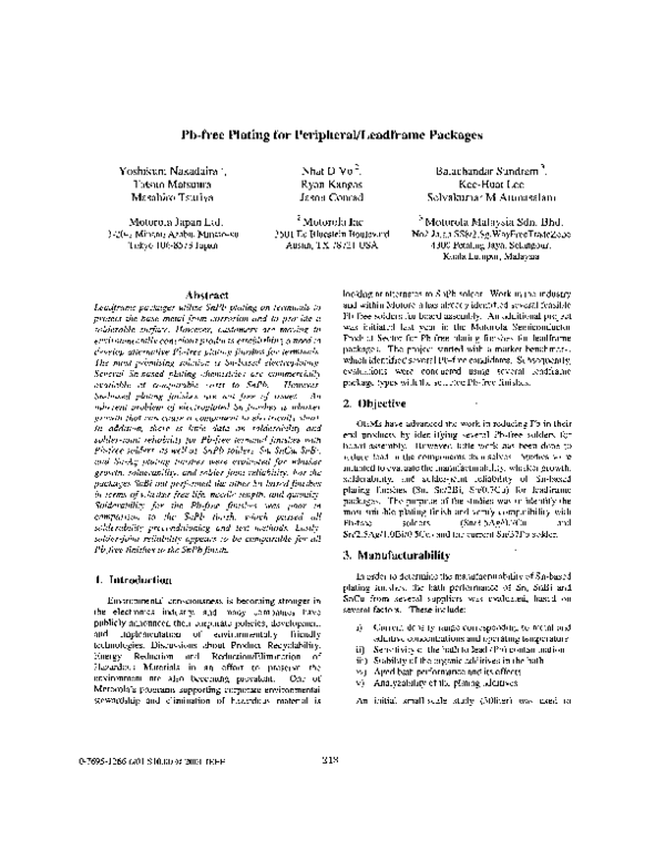 (PDF) Pb-free plating for peripheral/leadframe packages