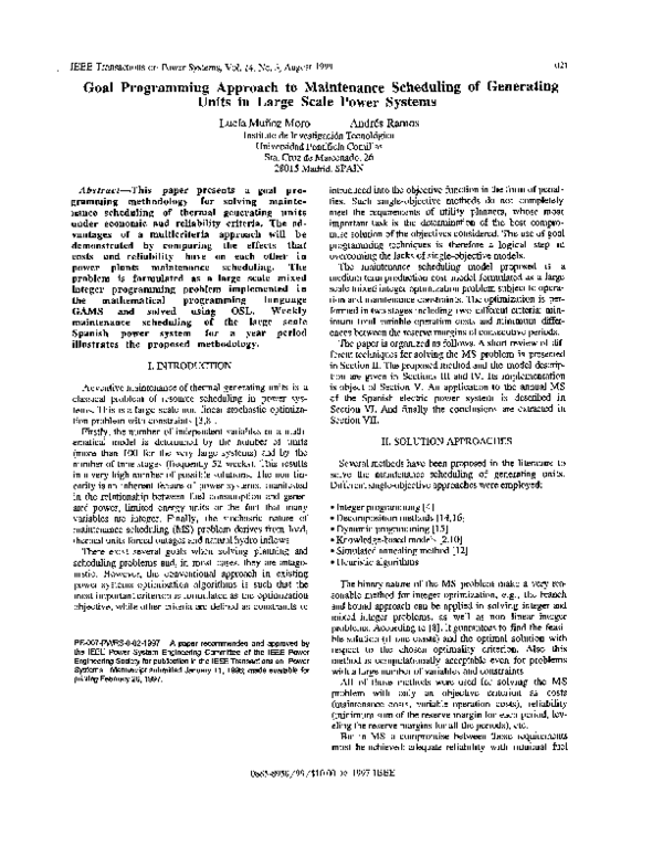 (PDF) Goal programming approach to maintenance scheduling of generating units in large scale ...