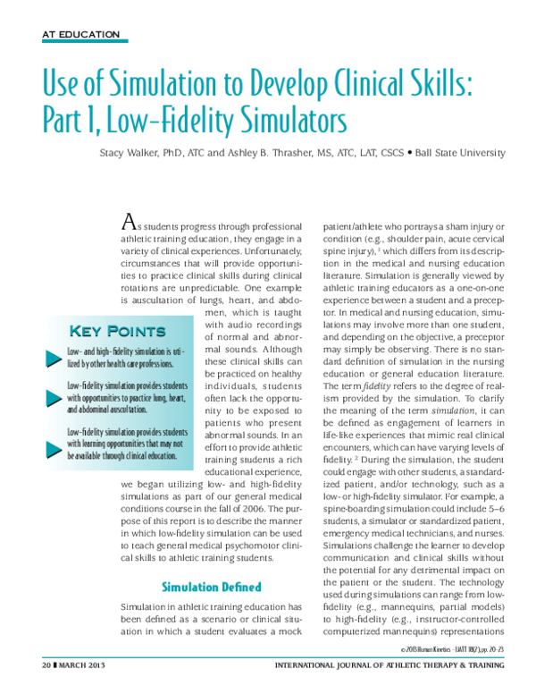(PDF) Use of Simulation to Develop Clinical Skills Part 1, Low fidelity ...
