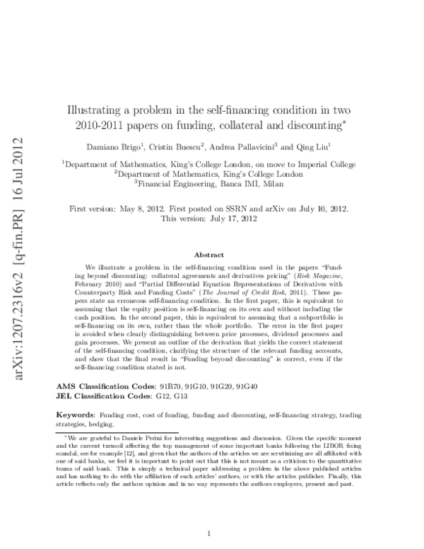 (PDF) Illustrating a problem in the self-financing condition in two ...