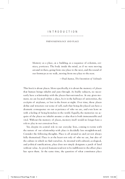 (PDF) The Memory of Place: a Phenomenology of the Uncanny (2012)