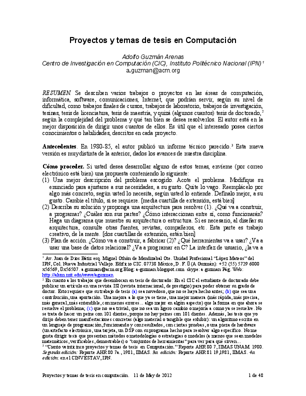 (DOC) 105a. Proyectos y temas de tesis en computación