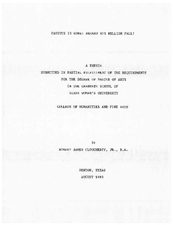 (PDF) Faustus is Gone, Regard His Hellish Fall?... | Robert Clougherty ...