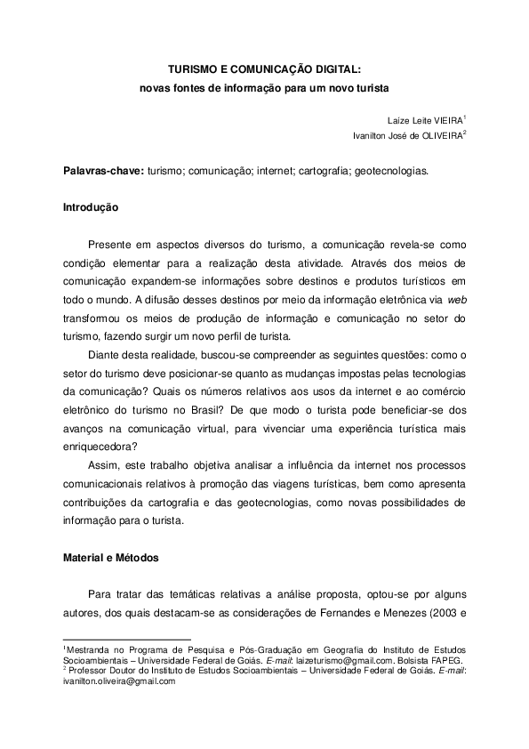 (PDF) TURISMO E COMUNICAÇÃO DIGITAL: novas fontes de informação para um ...