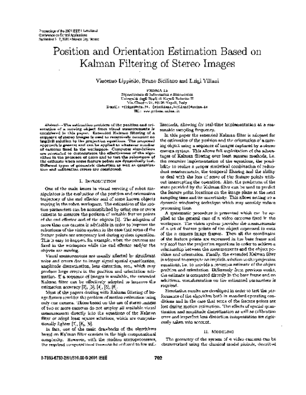 Pdf Position And Orientation Estimation Based On Kalman Filtering Of