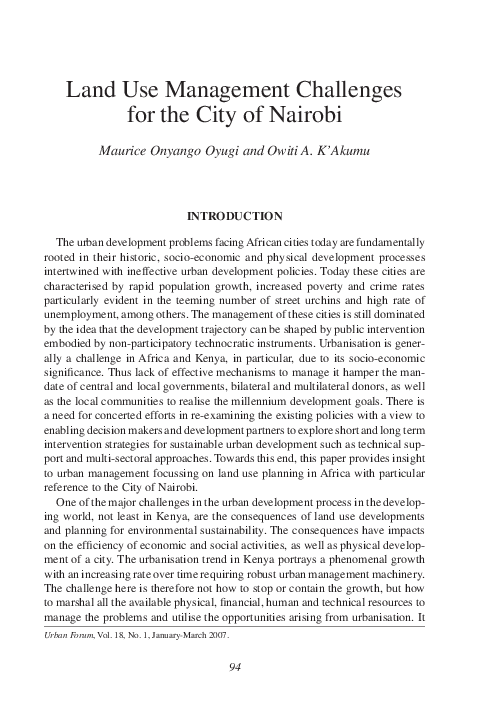 (PDF) Land use management challenges for the city of Nairobi