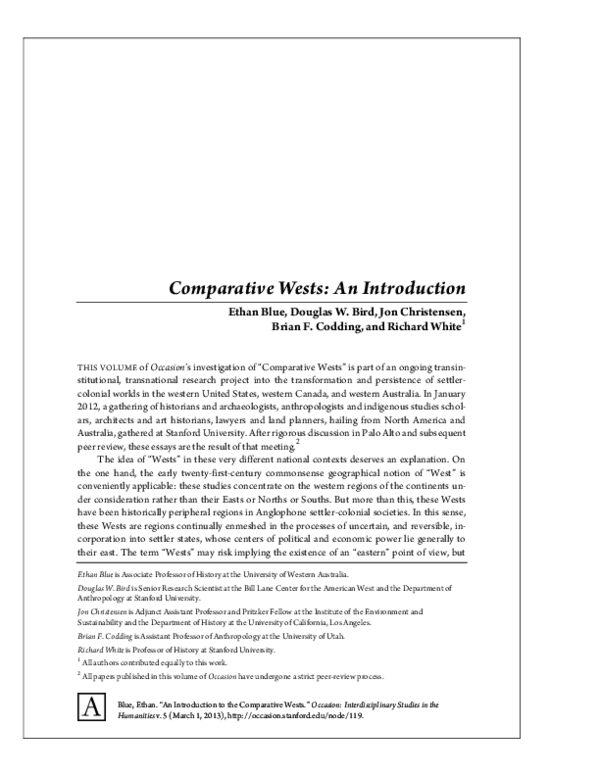 An Introduction to Comparative Wests (With Brian F. Codding, Douglas W ...