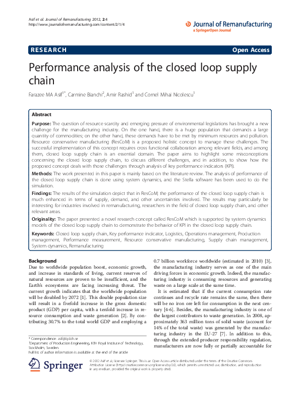 Performance analysis of the closed loop supply chain