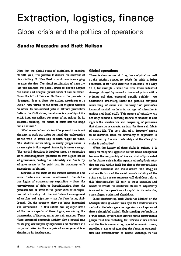 (PDF) Sandro Mezzadra & Brett Neilson, Extraction, Logistics, Finance ...