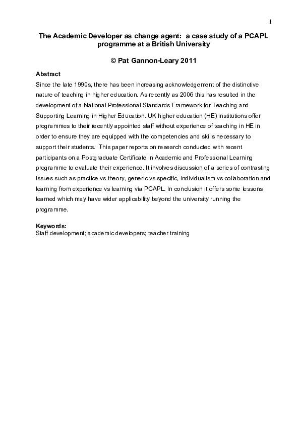 (DOC) The Academic Developer as change agent: a case study of a PCAPL ...