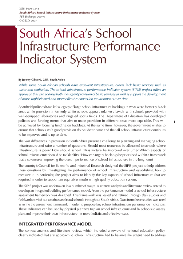 (PDF) South Africa's School Infrastructure Performance Indicator System