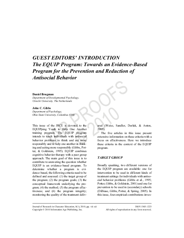 (PDF) The EQUIP Program: Towards an Evidence-Based Program for the ...