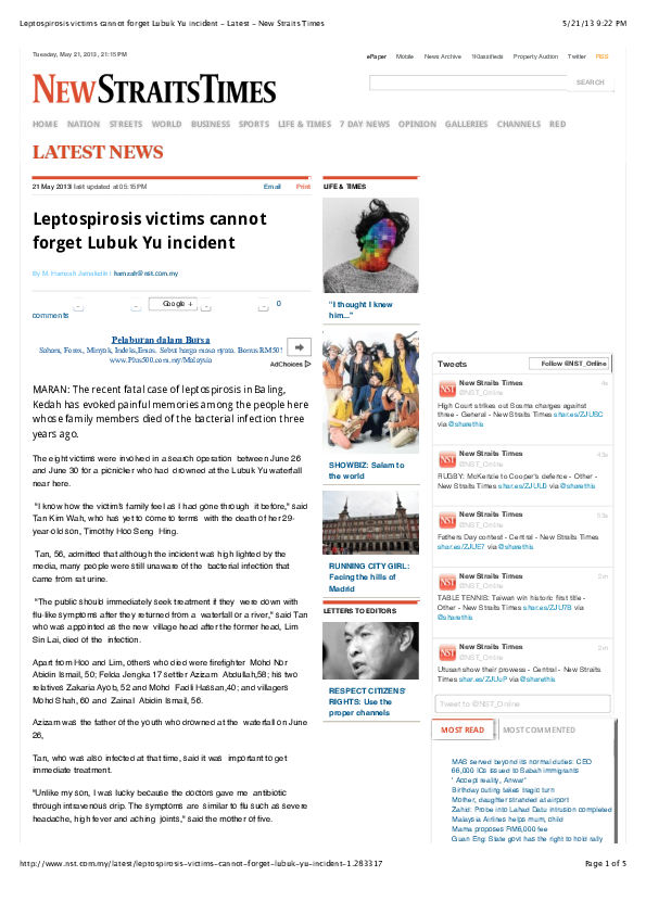 (PDF) Leptospirosis victims cannot forget Lubuk Yu incident.