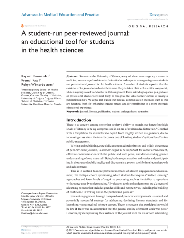 (PDF) A Student-Run Peer-Reviewed Journal- An Educational Tool for ...